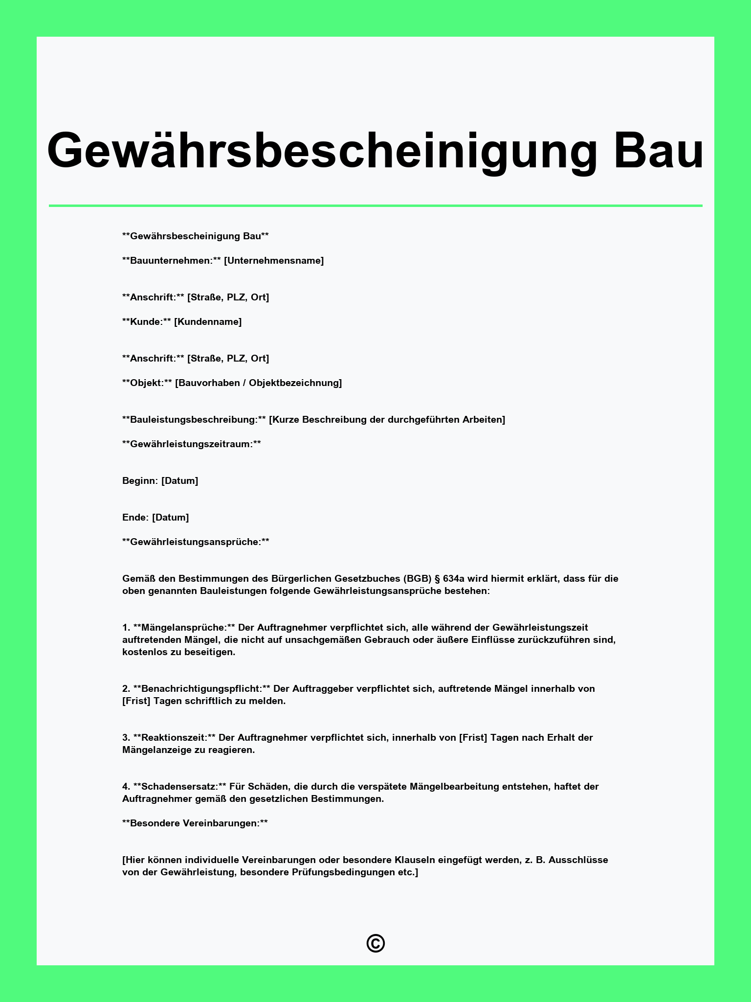 Gewährsbescheinigung Bau